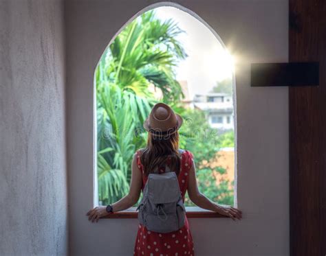 Asian Woman Relax And See View At The Windows In Resort In Chiang Mai Stock Image Image Of