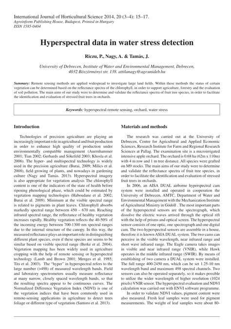 Pdf Hyperspectral Data In Water Stress Detection