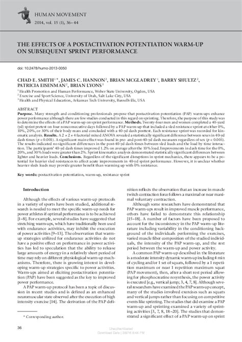 Pdf The Effects Of A Postactivation Potentiation Warm Up On Subsequent Sprint Performance