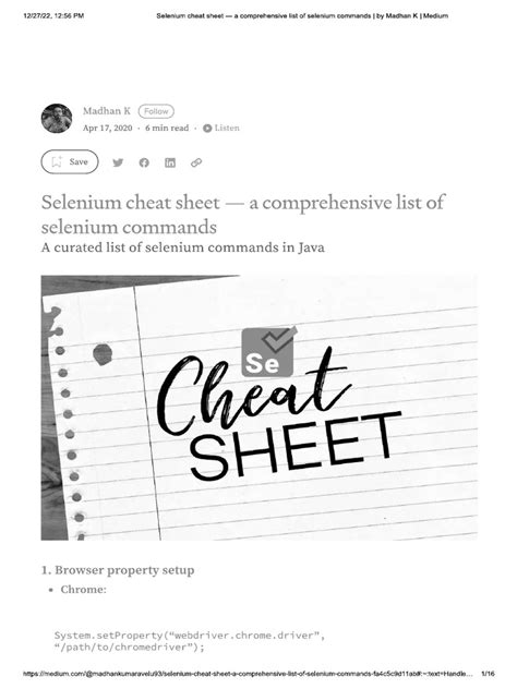 Selenium Cheat Sheet Pdf