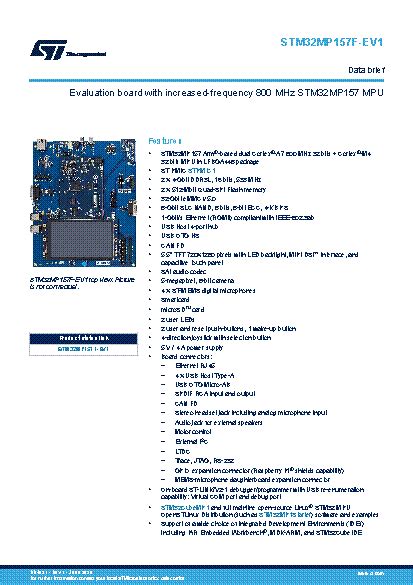 Stm32mp157f Ev1 Datasheet Evaluation Board With Stm32mp157f Mpu The