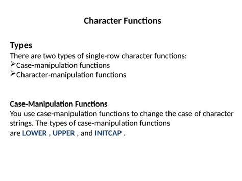 character function in database managemnet system pptx