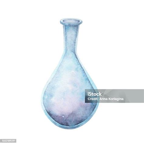 흰색 배경에 분리된 유리 플라스크 물약을 설정합니다 수채화 손으로 그린 마법의 화학 그림 디자인을 위한 예술 개념에 대한 스톡