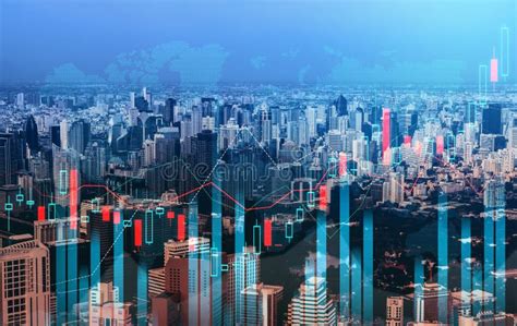 Digital Screen And Graph Overlap Modernistic Cityscape For Business