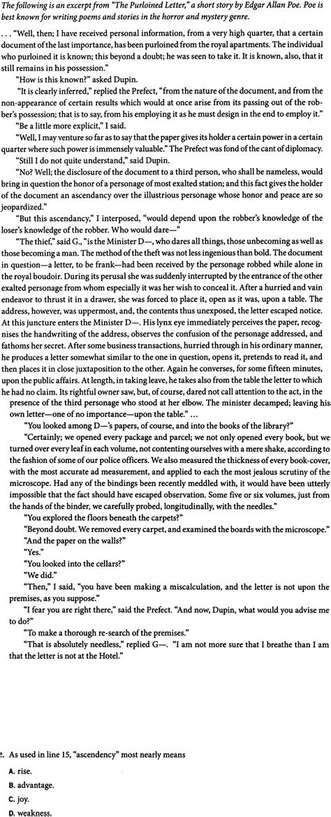 Solved The Following Is An Excerpt From “the Purloined Letter” A
