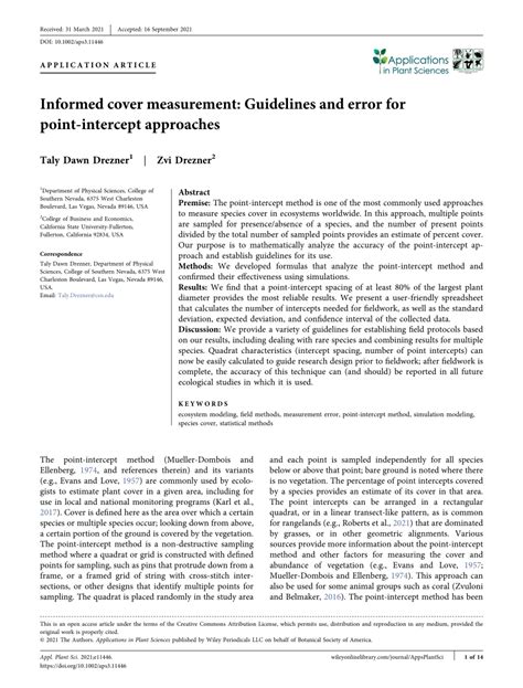 Pdf Informed Cover Measurement Guidelines And Error For Point‐intercept Approaches