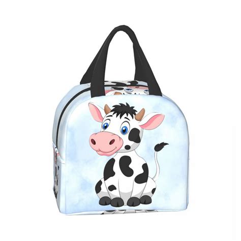 Badu Bg Сладка анимационна изолирана чанта за обяд с мляко от крава за жени Непропусклив