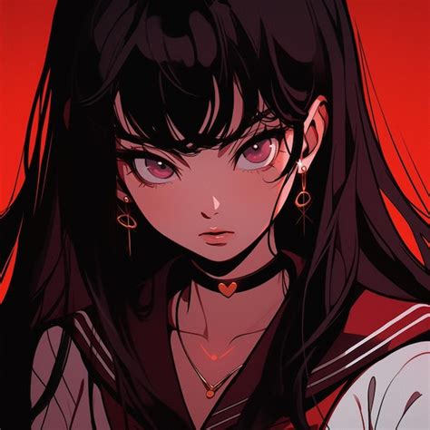 Premium Photo Anime Girl With Long Black Hair And Red Eyes In Front