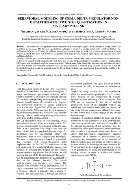 Pdf Modeling Of Sigma Delta Modulator Non Idealities In Matlab Simulink