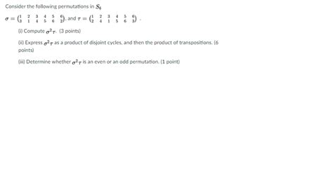 Solved Consider The Following Permutations In S6 2 1 3 4 4
