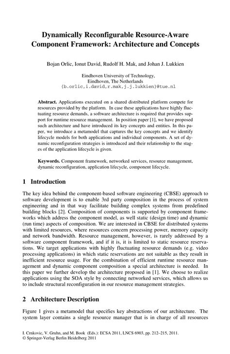 Pdf Dynamically Reconfigurable Resource Aware Component Framework Architecture And Concepts
