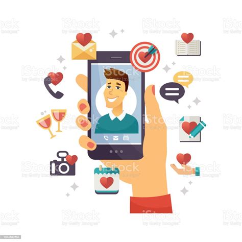 온라인 애플 리 케이 션현대 벡터 화려한 일러스트를 데이트 Brand Name Online Messaging Platform에 대한 스톡 벡터 아트 및 기타 이미지