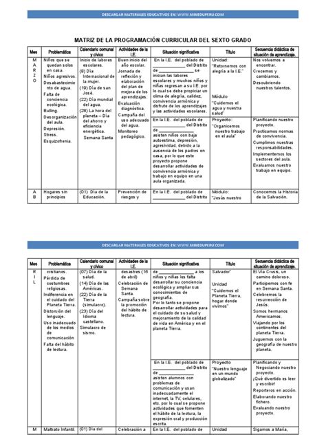 6to Matriz Programación Pdf Perú Navidad
