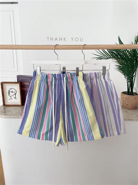 땡큐 땡큐 모모노 세로줄 스트라이프 밴딩 하이웨스트 스트링 반바지2colorj 619
