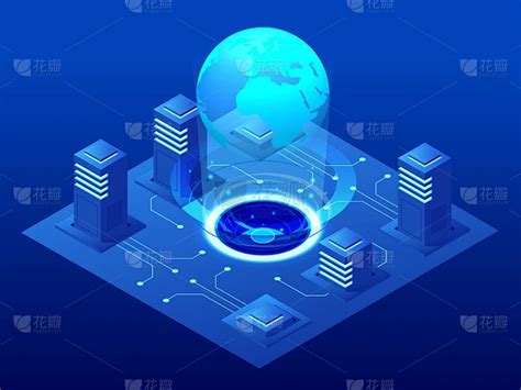 等距现代服务器室，网络安全基础设施，大数据存储和云计算技术概念。素材 花瓣网