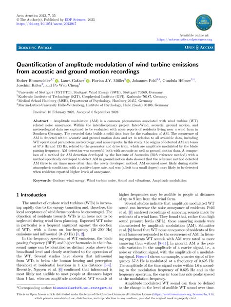 Pdf Quantification Of Amplitude Modulation Of Wind Turbine Emissions From Acoustic And Ground