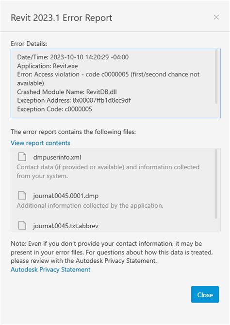 Fatal Error Followed By Access Violation Error Report In Revit When Syncing