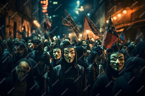 Premium Ai Image Hackers Crowd Revolution In The Street With White