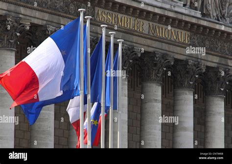 French Flags At The National Assembly Building Paris France Stock