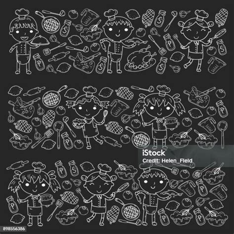 귀여운 아이 요리사 흰색 배경 어린이 요리 부엌 어린이 요리 수업에 6 7 살에 대한 스톡 벡터 아트 및 기타 이미지 6 7 살 가정 주방 가정의 방 Istock