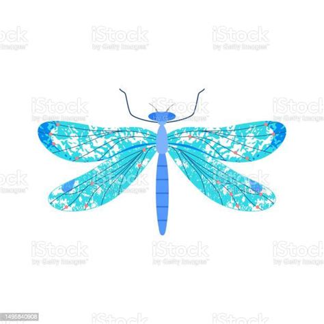 반투명 날개를 가진 블루 잠자리는 빈티지 복고풍 스타일로 클로즈업된 세련된 장식 질감을 가지고 있습니다 개념에 대한 스톡 벡터 아트 및 기타 이미지 Istock