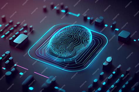 Premium Photo Biometrics Identification And Cyber Security Concept Glowing Neon Fingerprint On