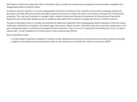 Dell Telecom Infrastructure Automation Suite Introduction Dell