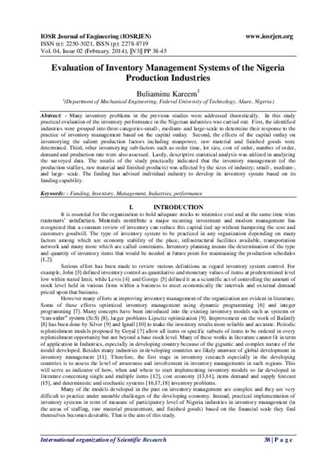 Pdf Iosr Journal Of Engineering Iosrjen Evaluation Of Inventory Management Systems Of The