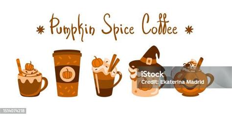 호박 스파이스 커피 귀여운 컵에 다양한 종류의 커피 가을 분위기 0명에 대한 스톡 벡터 아트 및 기타 이미지 0명 10월 가을 Istock