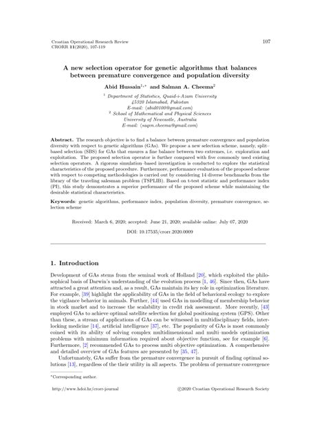 Pdf A New Selection Operator For Genetic Algorithms That Balances Between Premature