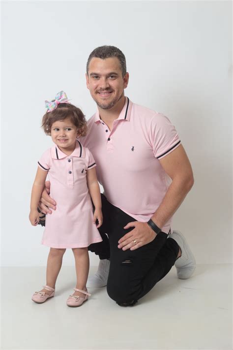 Pai E Filha Kit Pe As Camisa Vestido Polo Infantil Rosa Amor