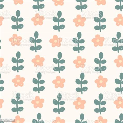 귀여운 손으로 그린 나뭇잎과 꽃 완벽 한 패턴입니다 보육원 또는 소박한 배경 스칸디나비아 스타일 섬유 인사말 월페이퍼 포장지 카드 배너 디자인 벡터 그림입니다 귀여운에 대한