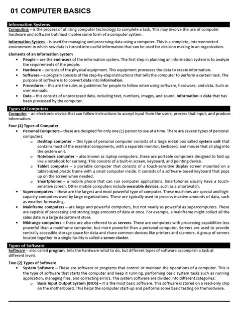 01computer Basics Pdf Computer Hardware Software
