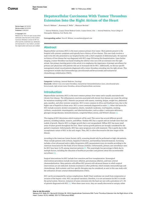 Pdf Hepatocellular Carcinoma With Tumor Thrombus Extension Into The