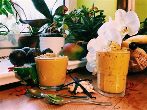 Tropical Mango Papaya Salad With Goji Cashew Cream