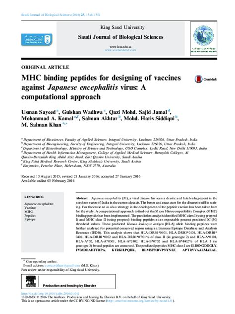 Pdf Mhc Binding Peptides For Designing Of Vaccines Against Japanese Encephalitis Virus A