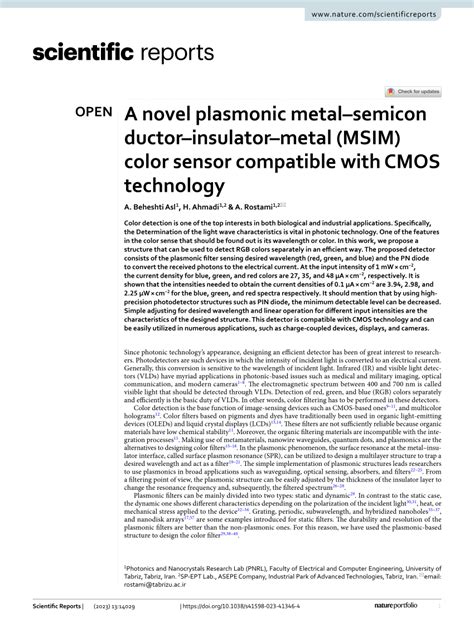 Pdf A Novel Plasmonic Metalsemiconductorinsulatormetal Msim Color Sensor Compatible With