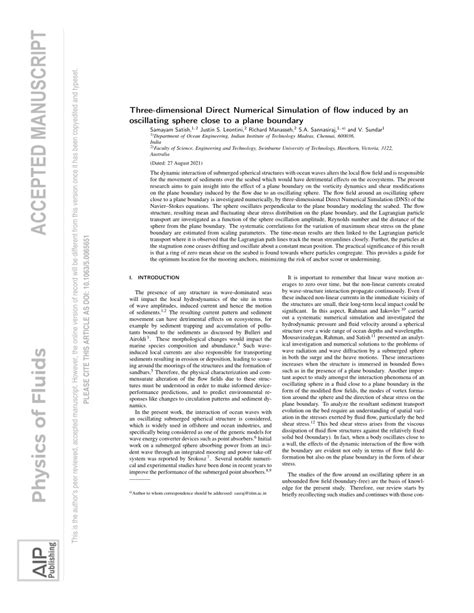 Pdf Three Dimensional Direct Numerical Simulation Of Flow Induced By An Oscillating Sphere
