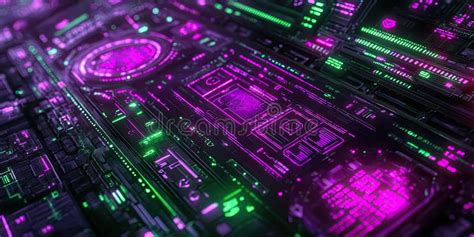 Cyberpunk Hacker Interface With Neon Purple And Green Details Futuristic Digital Tech