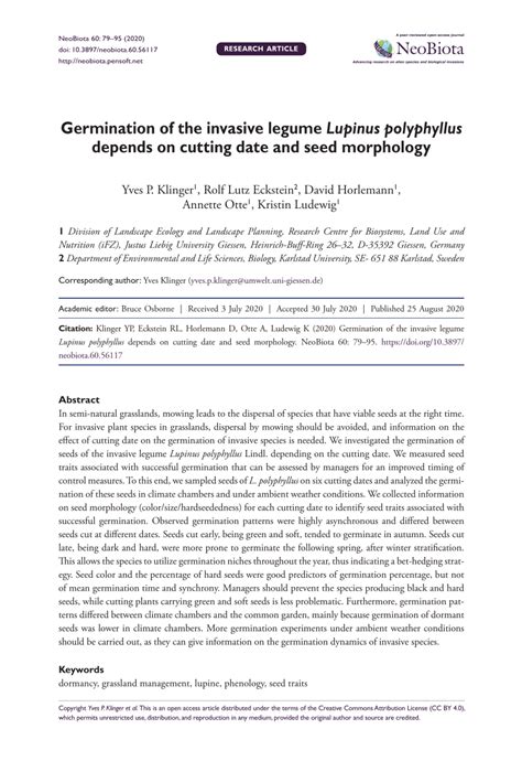 Pdf Germination Of The Invasive Legume Lupinus Polyphyllus Depends On