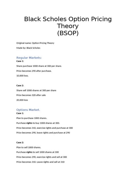 Black Scholes Option Pricing Theory Pdf Option Finance Greeks Finance