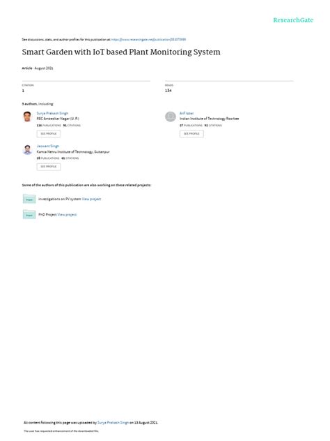 Smart Garden With Iot Based Plant Monitoring System Pdf Internet Of Things Wi Fi