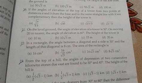 In A Rectangle The Angle Between A Diagonal And A Side Is 30∘ And The Le