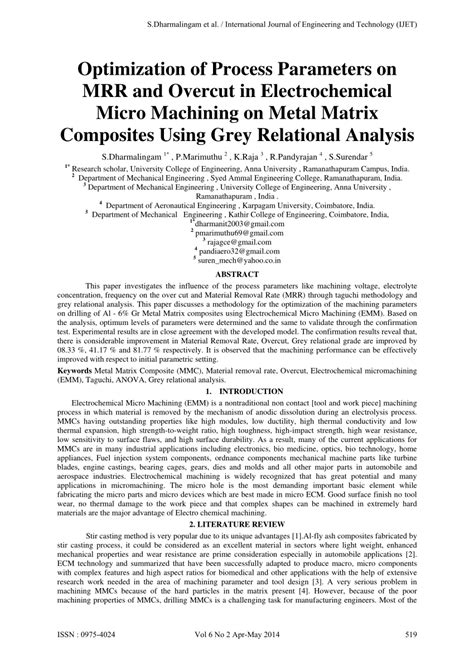 pdf optimization of process parameters on mrr and overcut in