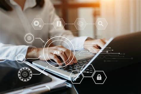 Api Application Programming Interface Woman Using Laptop Tablet And Smartphone With Virtual