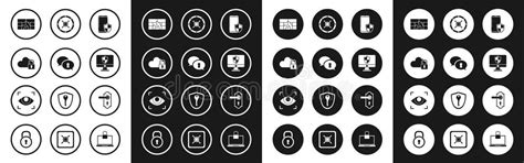 Set Smartphone With Security Shield Protection Of Personal Data Cloud Computing Lock Firewall
