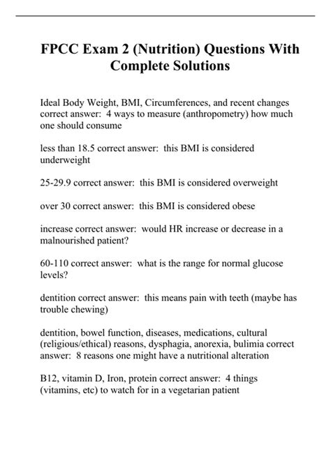 FPCC Exam Nutrition Questions With Complete Solutions FPCC Stuvia US