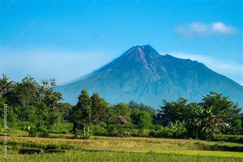 View Of Mount Merapi Volcano Erupting Yogakarta Region Central Java