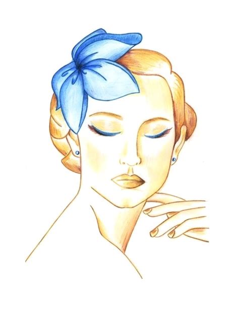 Иллюстрация Девушка с цветком в волосах в стиле журнальный мода и