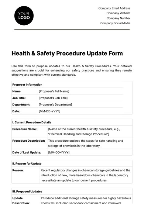 Free Health Safety Procedure Update Form Template To Edit Online